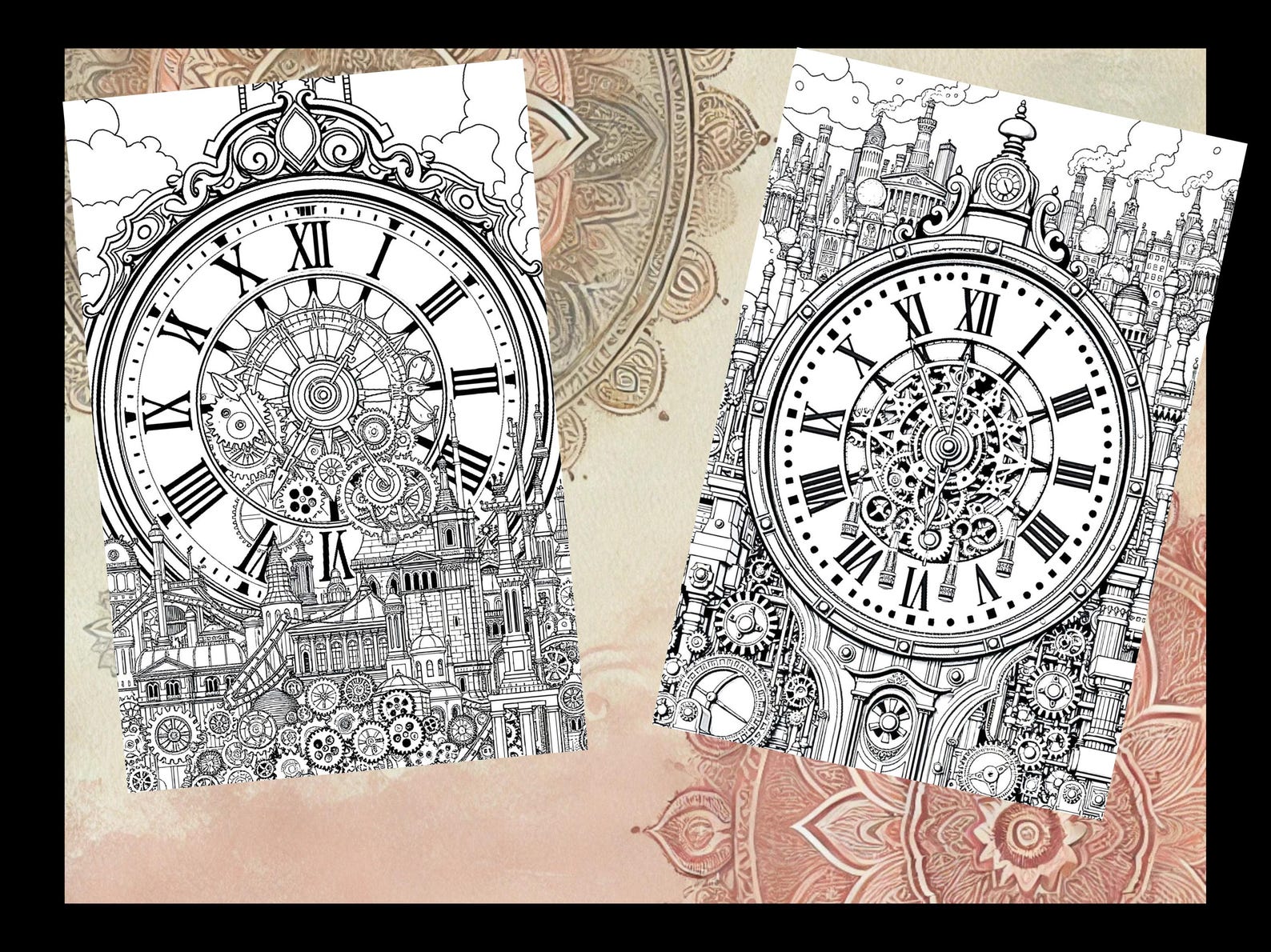 50 Futuristic Steampunk Clocks Coloring Book Fantasy Industrial ...