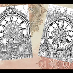 50 Futuristic Steampunk Clocks Coloring Book Fantasy Industrial ...