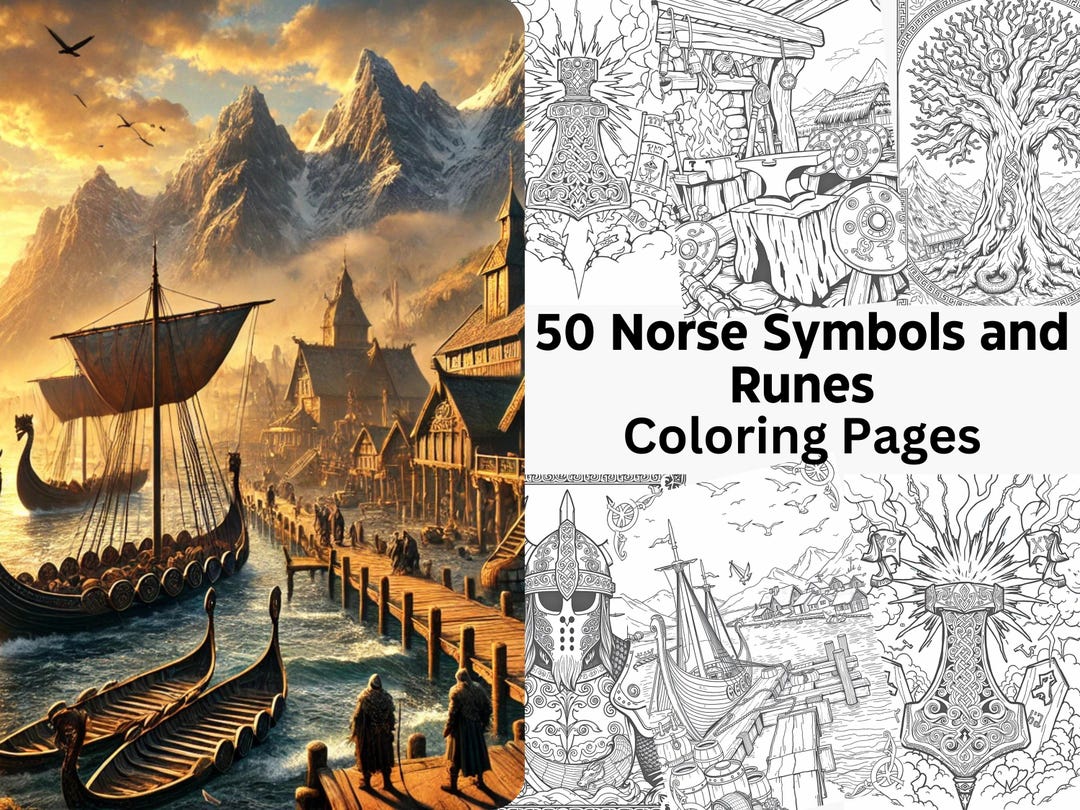 50 Norse Symbols and Runes Coloring Book Viking Fantasy Coloring Sheets ...