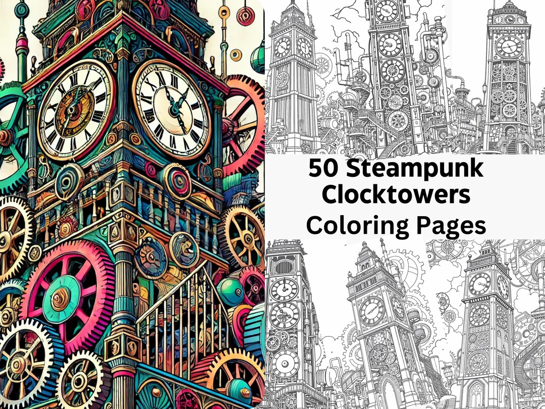 Clocktowers Coloring Book Gears Coloring Sheets Clock Tower Steampunk ...