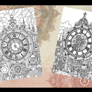 50 Futuristic Steampunk Clocks Coloring Book Fantasy Industrial ...