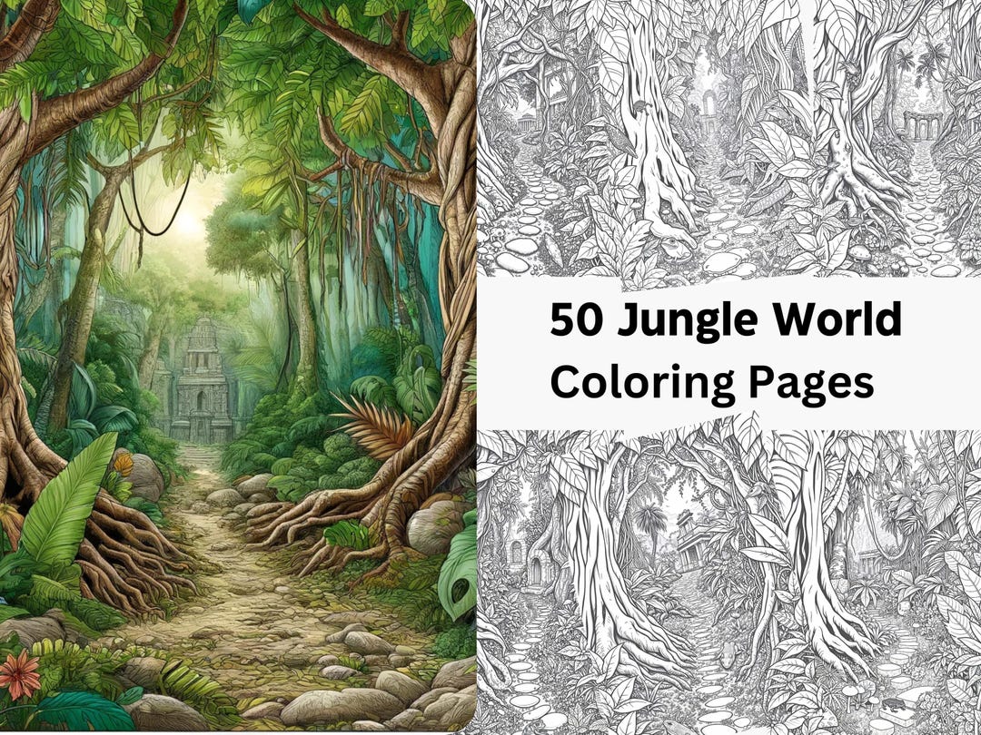 50 Jungle World Coloring Book Wildlife Tropical Rainforest Coloring ...