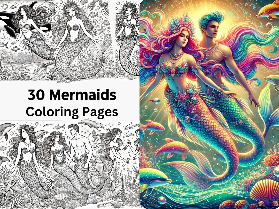 30 Whimsical Mermaid Coloring Page Mythical Mermaids Ocean Sheets Sea ...