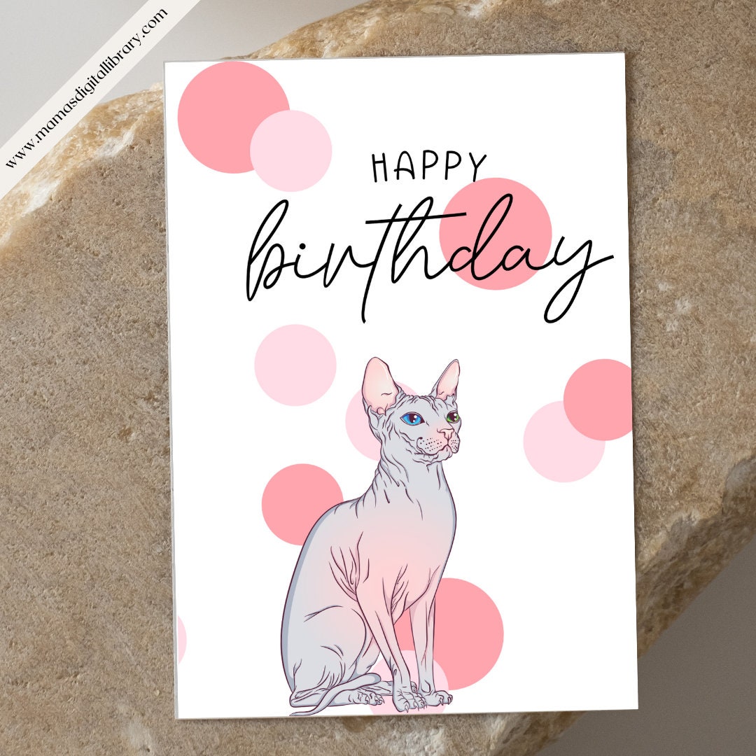 Sphynx Birthday Card, Happy Birthday, Birthday Card, Sphynx Cat, Cat ...