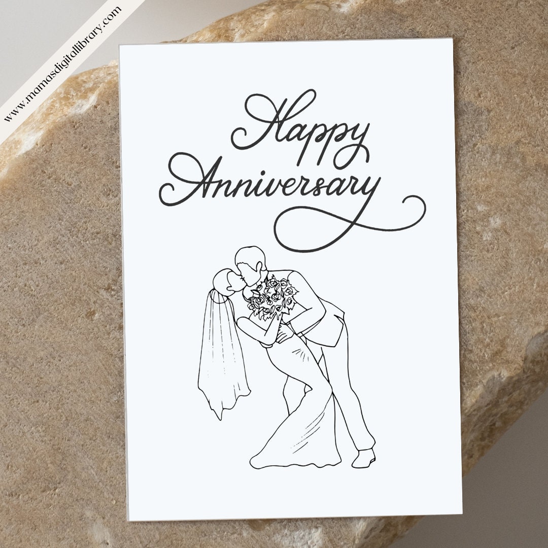 Happy Wedding Anniversary Card, Line Drawing Card, Line Drawing, Card ...