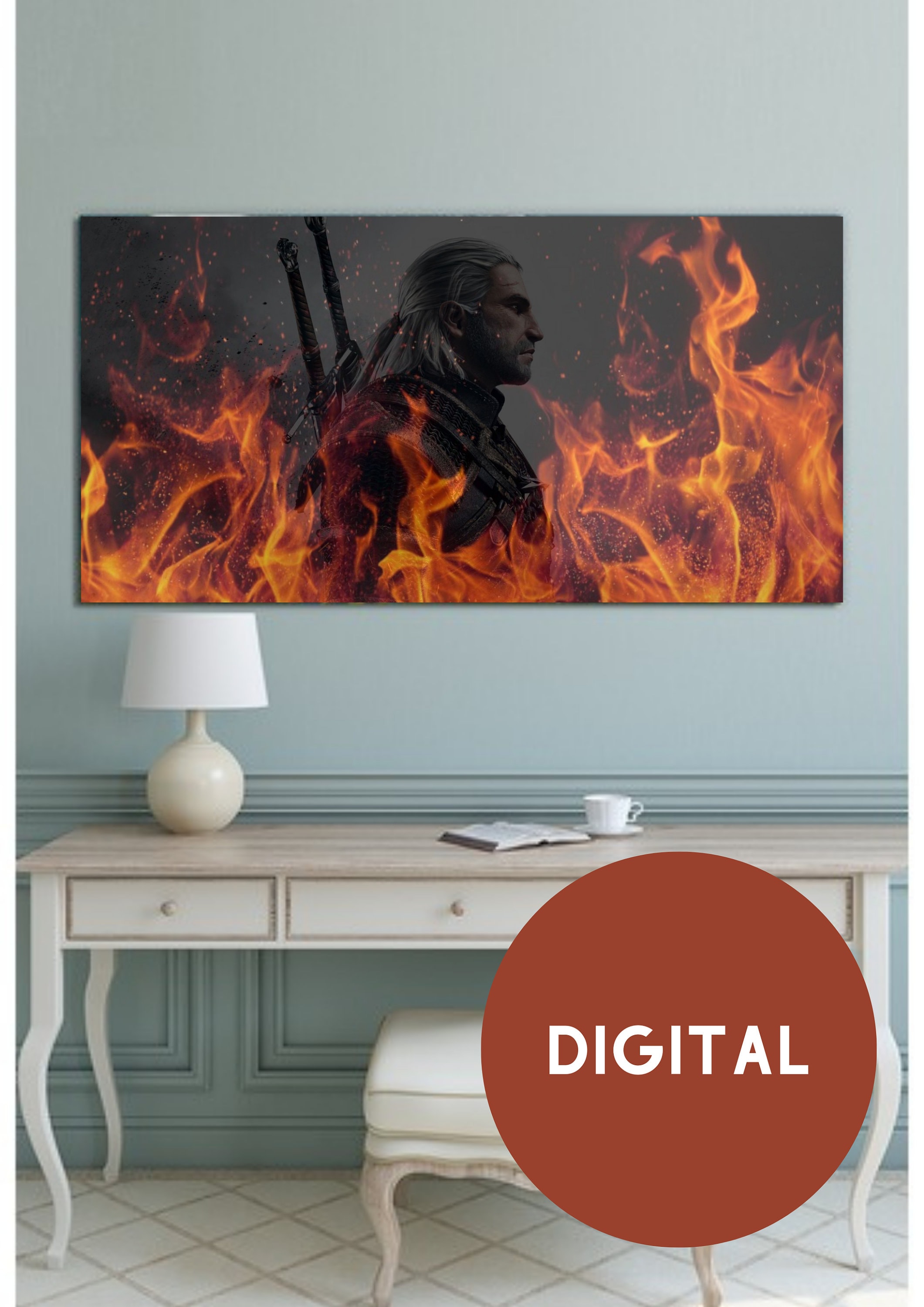 The Witcher Digital Art Printable Template Wall Art Witcher Fire ...