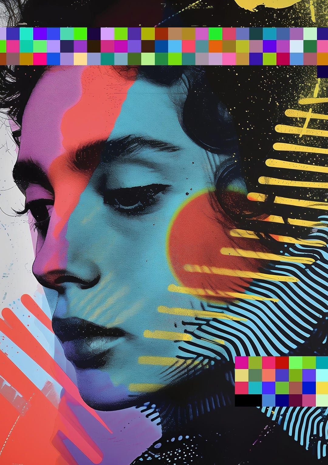 A Pop Art Portrait, Machine Generated Printable Poster Design. - Etsy