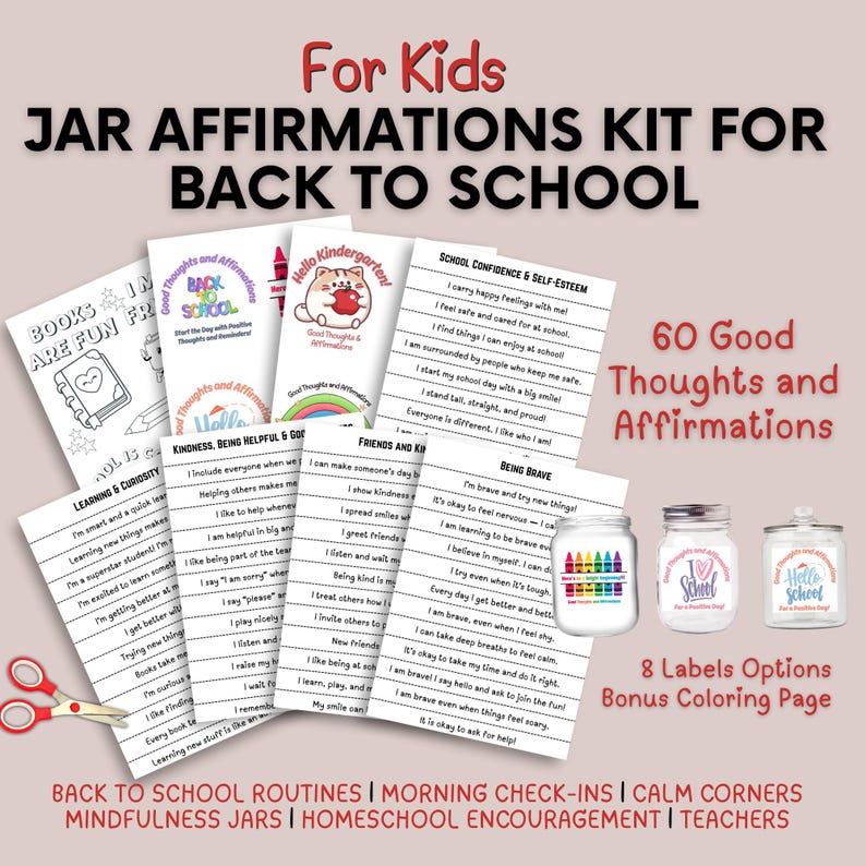 Kids Back to School Affirmations Jar Kit Positive Notes Confidence ...