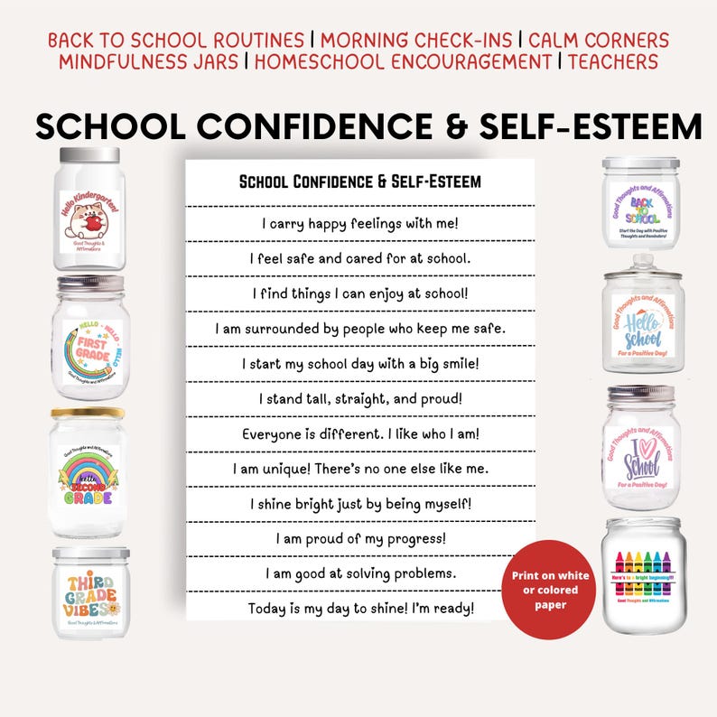 Kids Back to School Affirmations Jar Kit Positive Notes Confidence ...