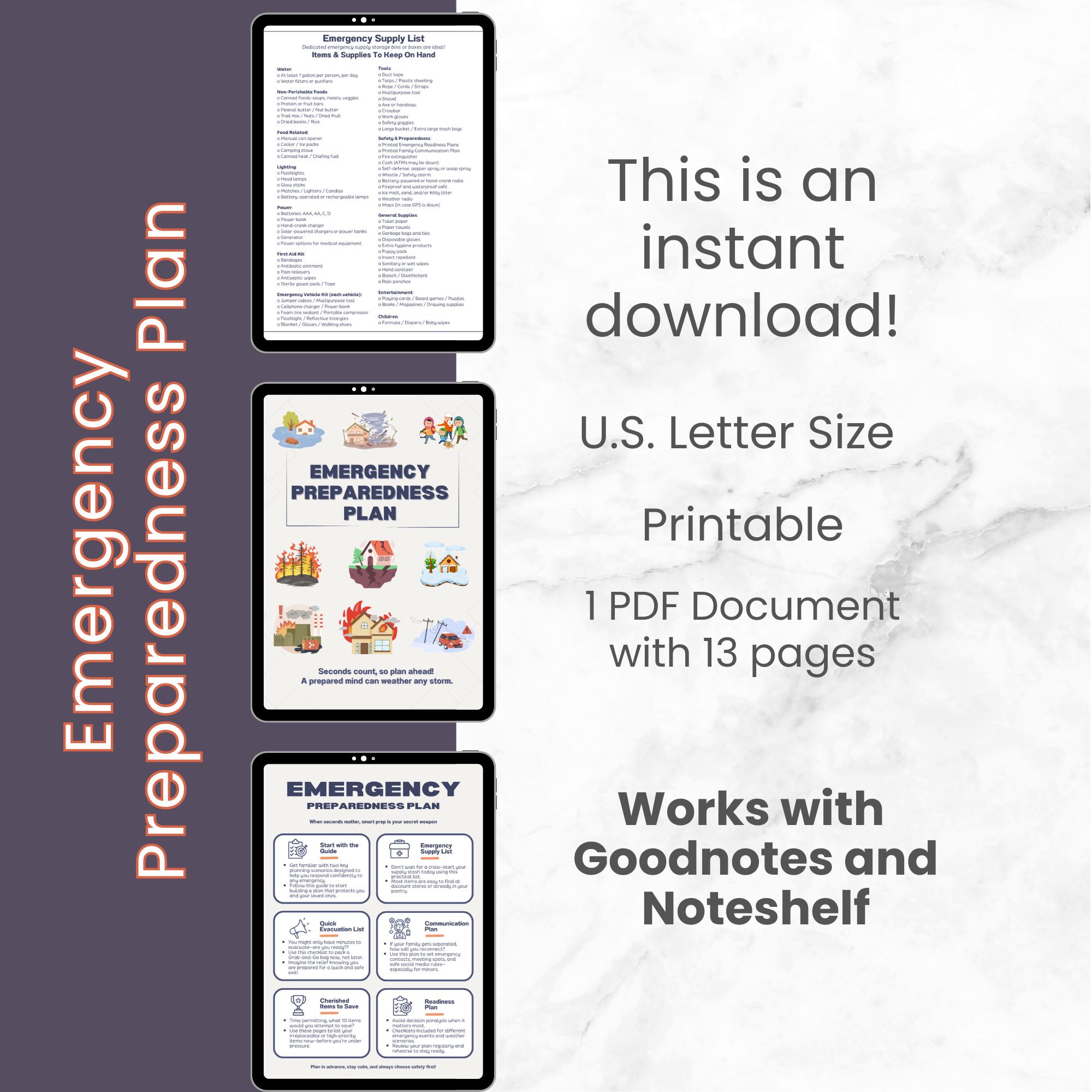 Emergency Preparedness Plan Printable Emergency Binder Kit Grab-and-go ...