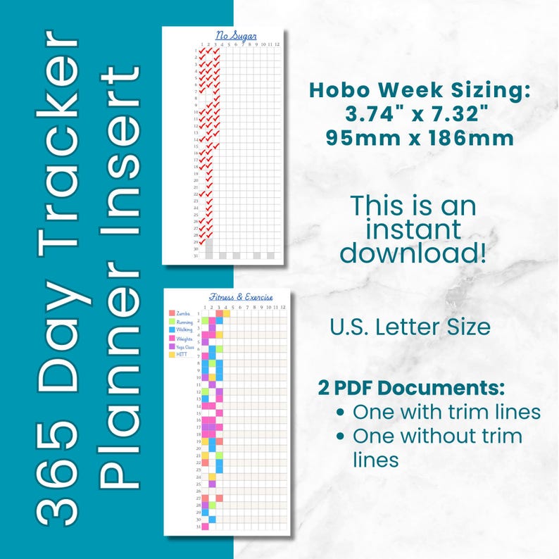 365 Day Tracker Year in Pixels Hobonichi Weeks Printable Planner Insert ...