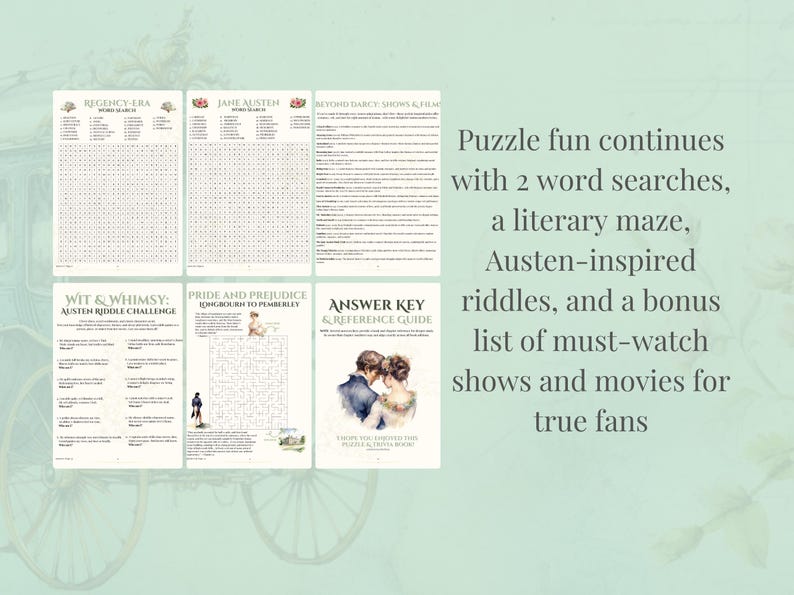 Jane Austen Puzzle Trivia Book Word Games Crossword Puzzles Quizzes ...