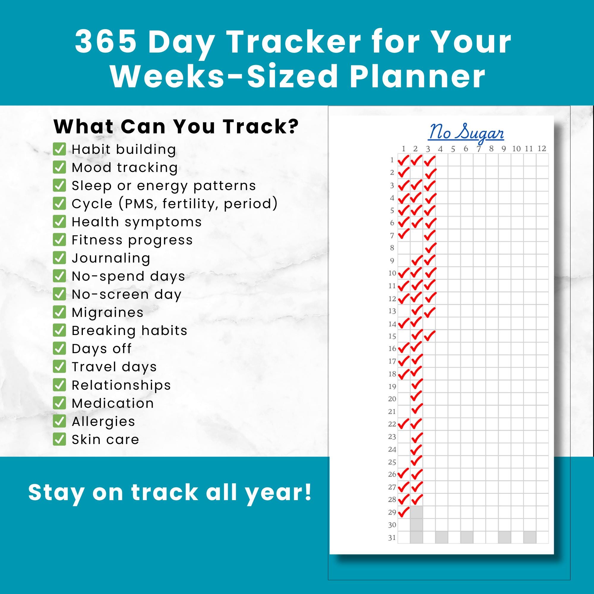 365 Day Tracker Year in Pixels Hobonichi Weeks Printable Planner Insert ...
