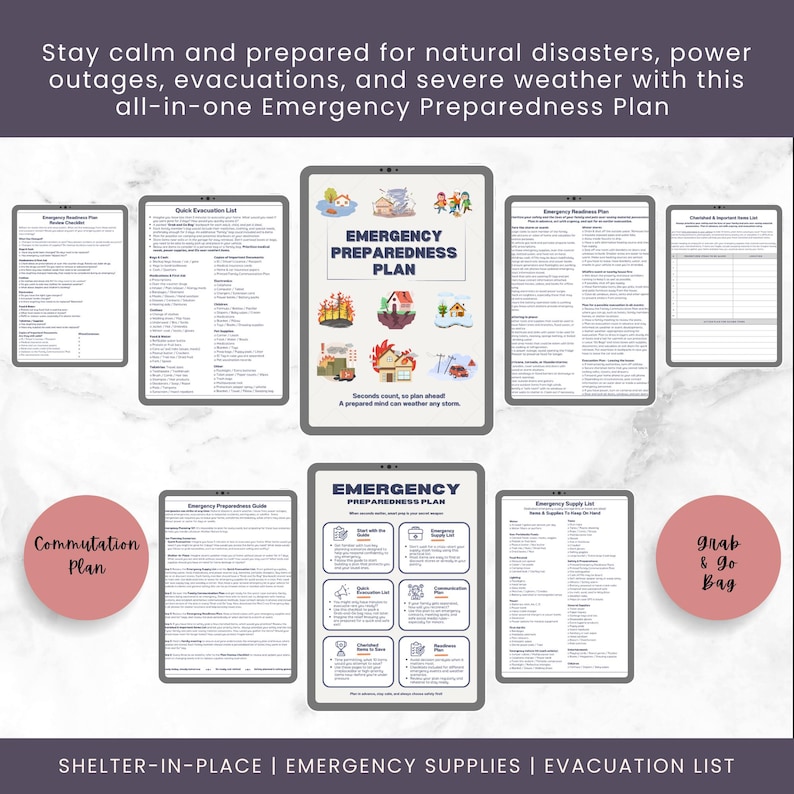 Emergency Preparedness Plan Printable Emergency Binder Kit Grab-and-go Bag Prepping Checklist ...