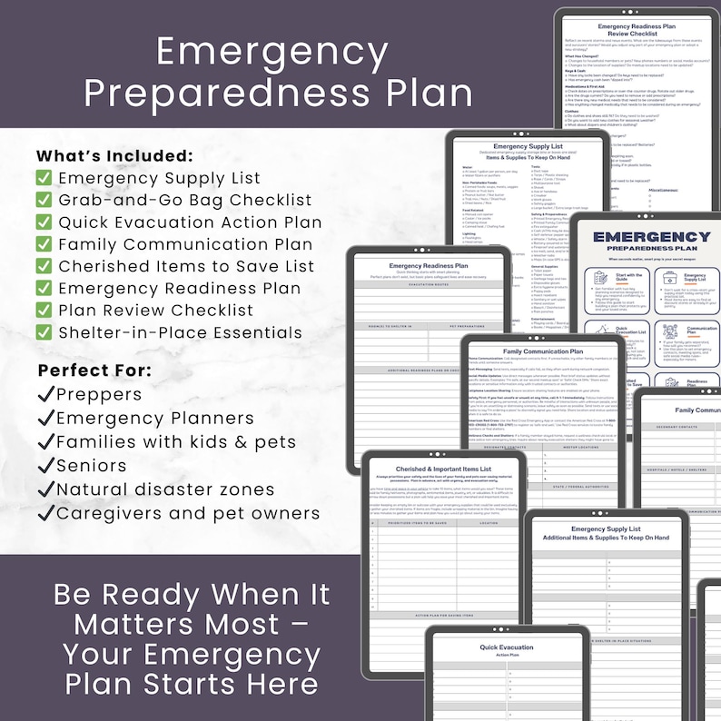 Emergency Preparedness Plan Printable Emergency Binder Kit Grab-and-go Bag Prepping Checklist ...