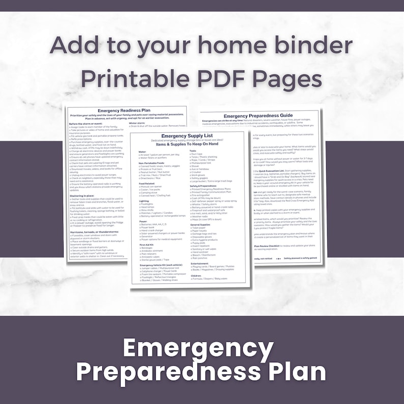 Emergency Preparedness Plan Printable Emergency Binder Kit Grab-and-go Bag Prepping Checklist ...