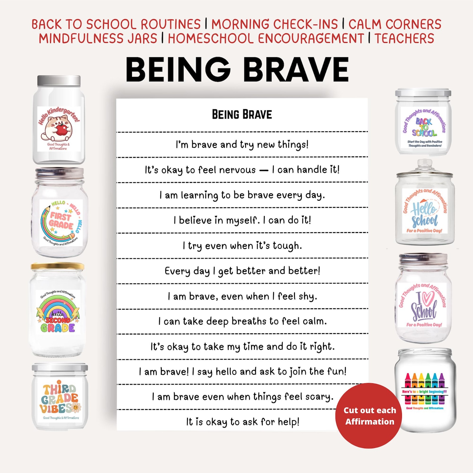 Kids Back to School Affirmations Jar Kit Positive Notes Confidence ...