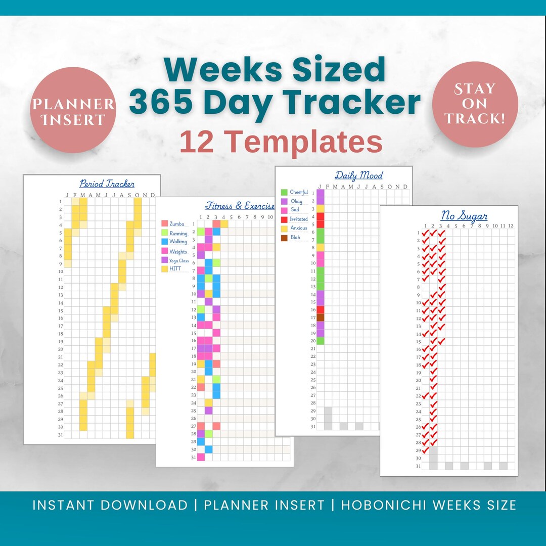 365 Day Tracker Year in Pixels Hobonichi Weeks Printable Planner Insert ...