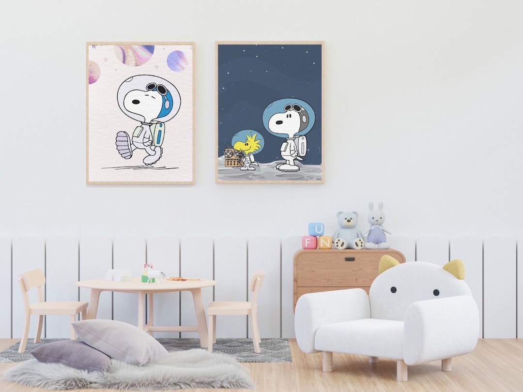 Vintage Snoopy Astronaut Wall Art Outer Space Nursery Decor Peanuts ...