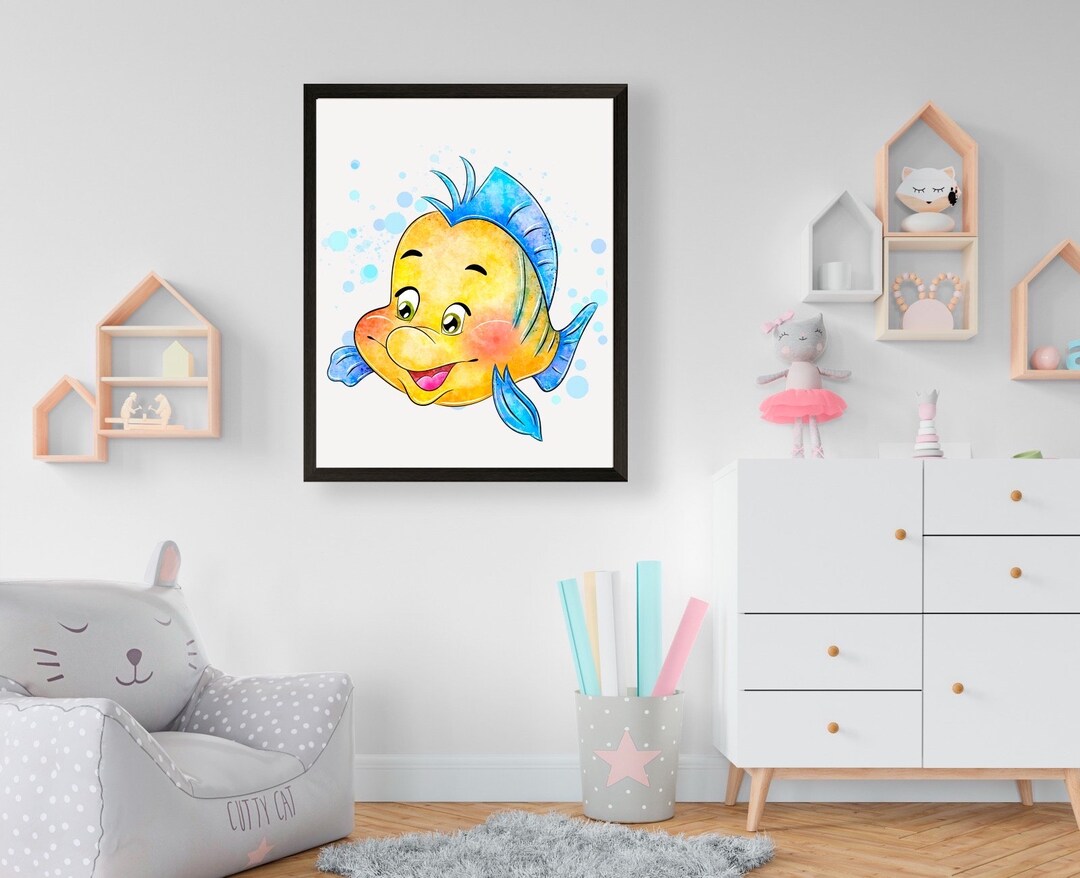 Flounder Watercolor Painting Little Mermaid Inspired Artwork - Etsy