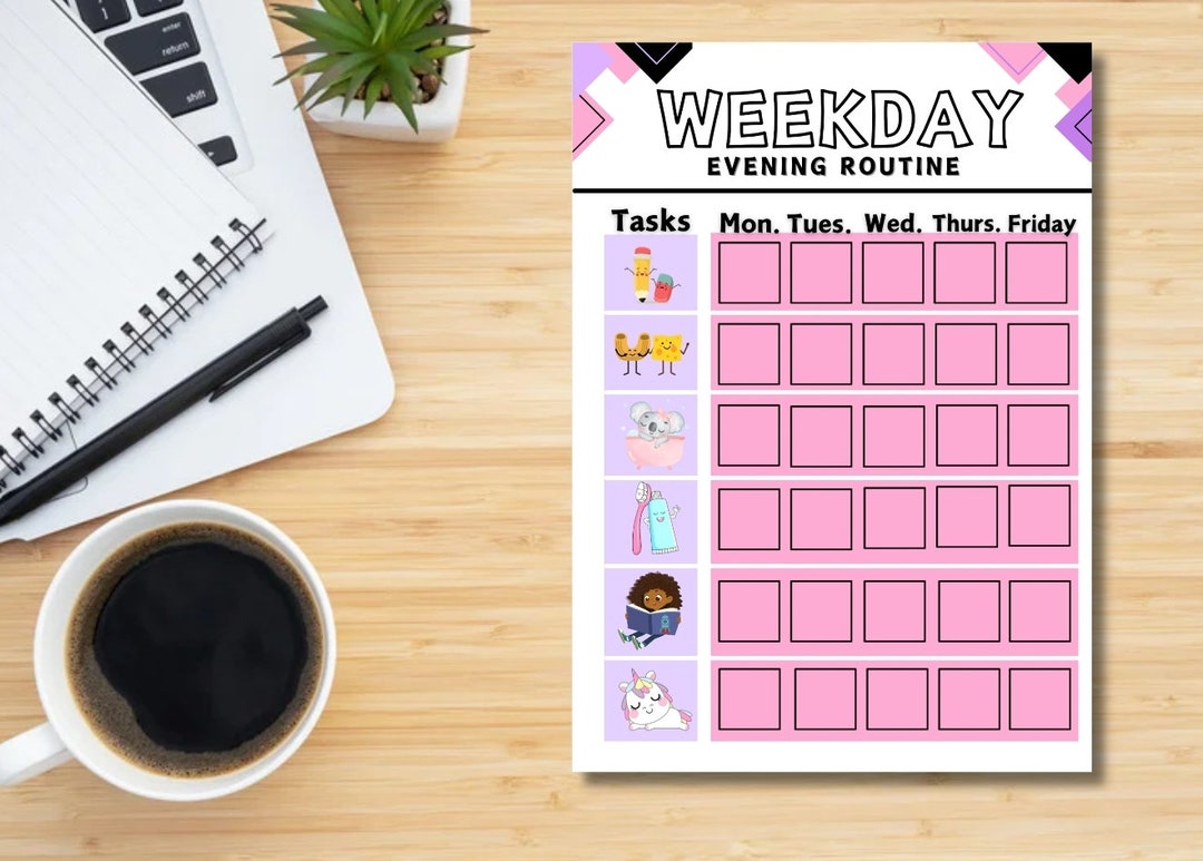 Weekday Task Chart, Digital Children Sheets, Children Chores, Chore ...