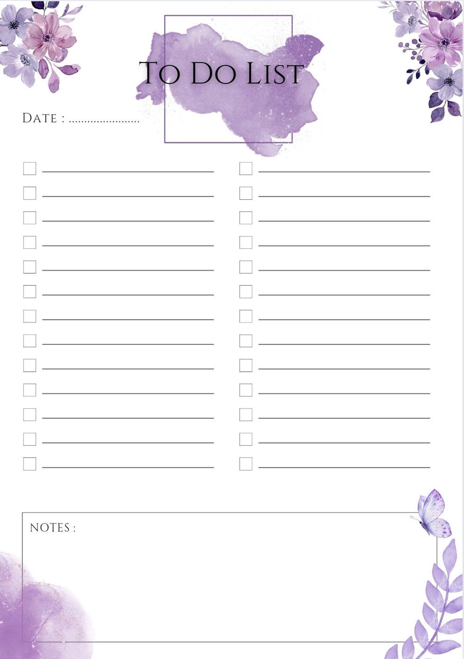Floral To-do List, Digital Design, To-do List, Digital Prints, Digital ...