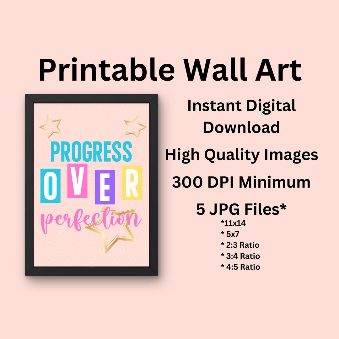 Colorful Progress Over Perfection Wall Art Printable Digital Art ...