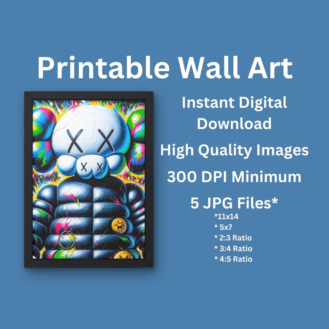 Kaws Hypebeast Inspired Digital Art - Colorful Wall Art Printable for ...