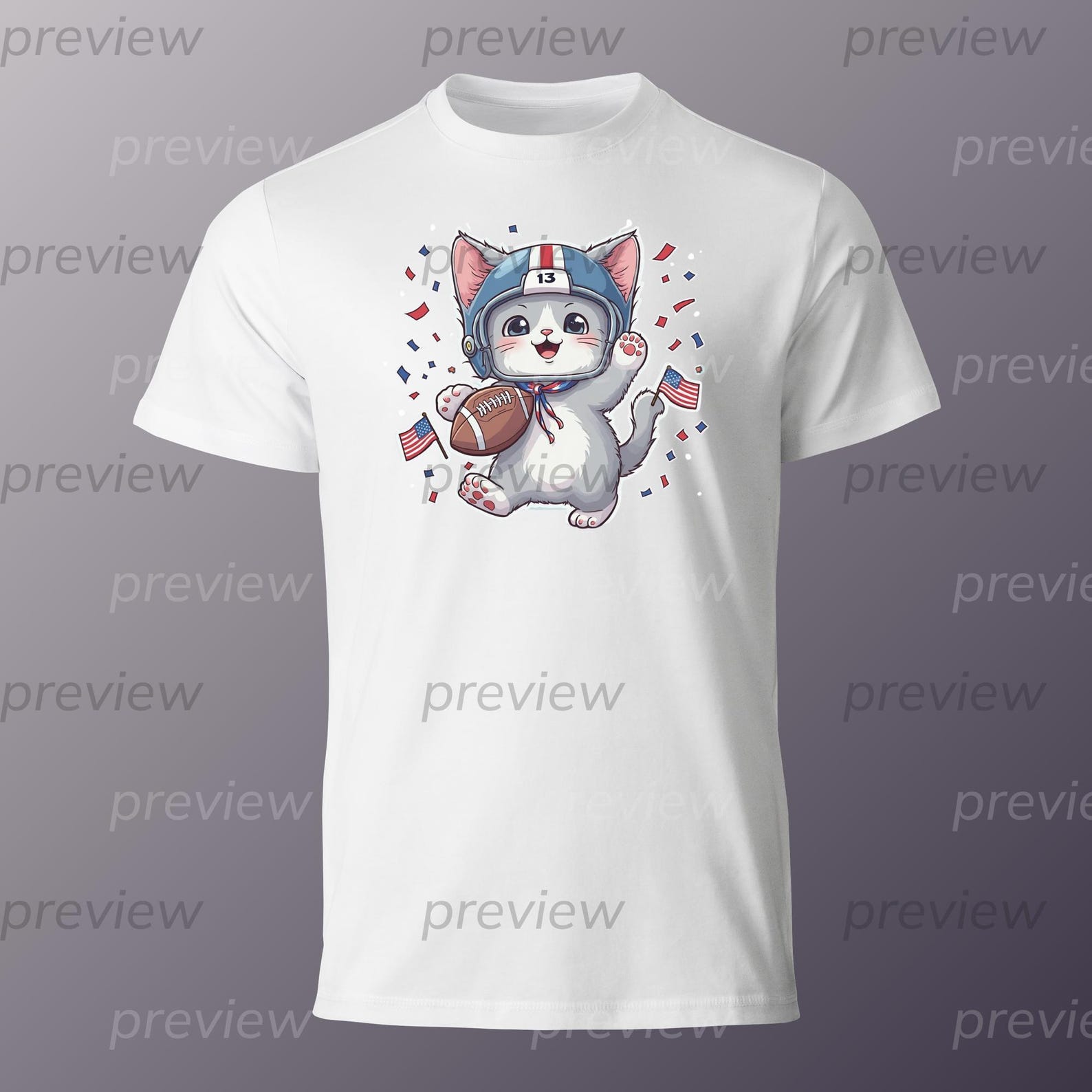 Adorable American Football Cat Clipart - Red White Blue Instant ...