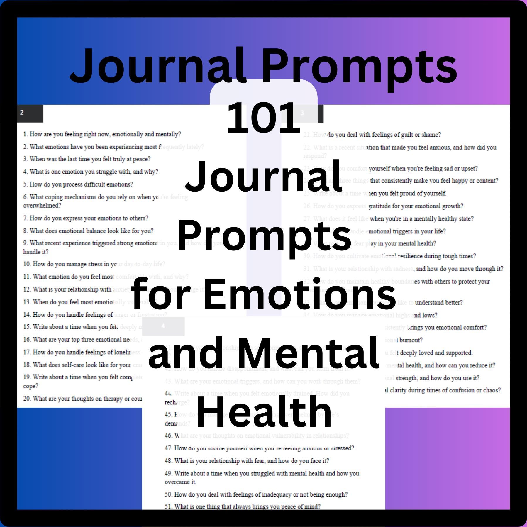 101 Journaling Prompts for Emotions & Mental Health | Digital PDF ...