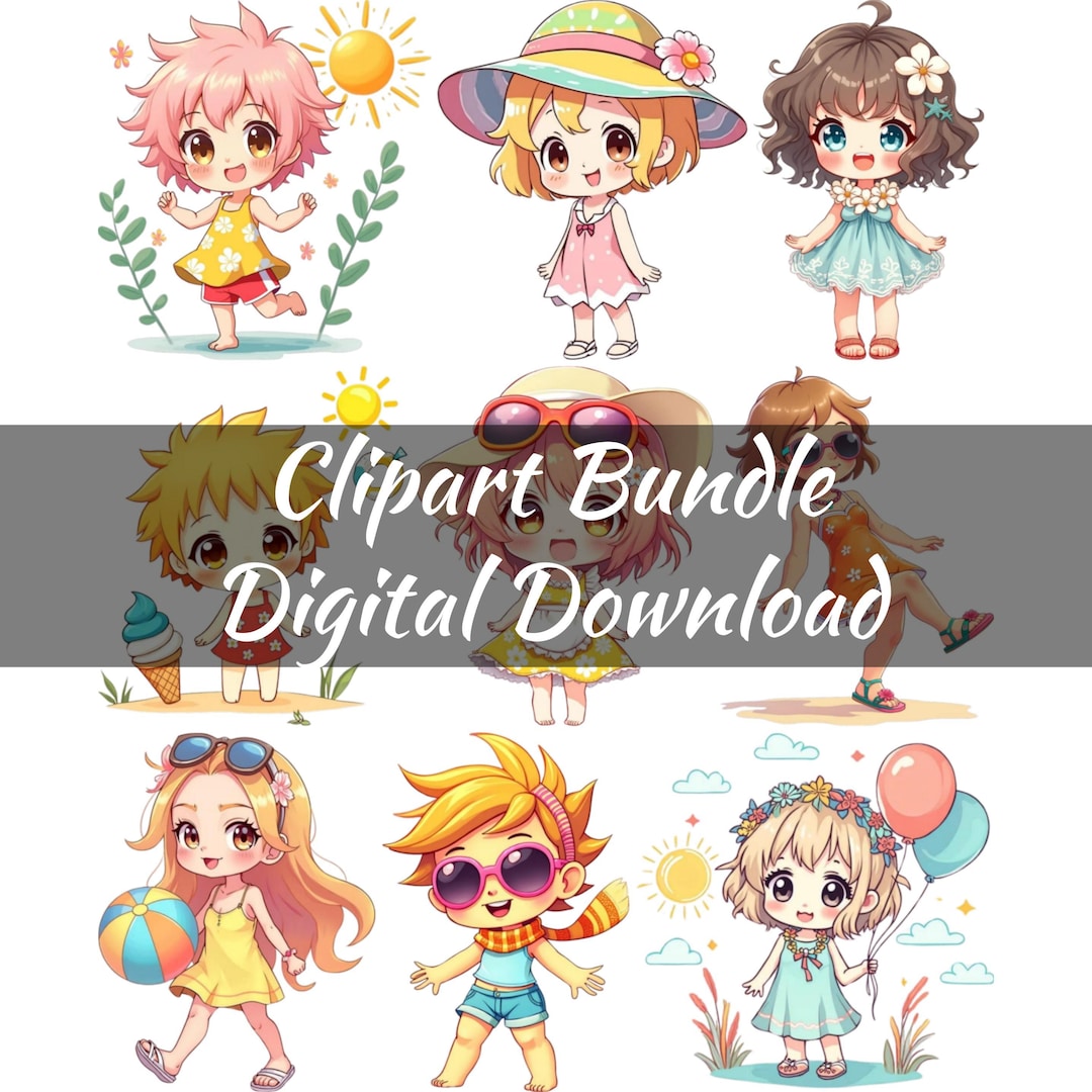 Cute Summer Clipart Set for Instant Download - Sublimation Design for ...
