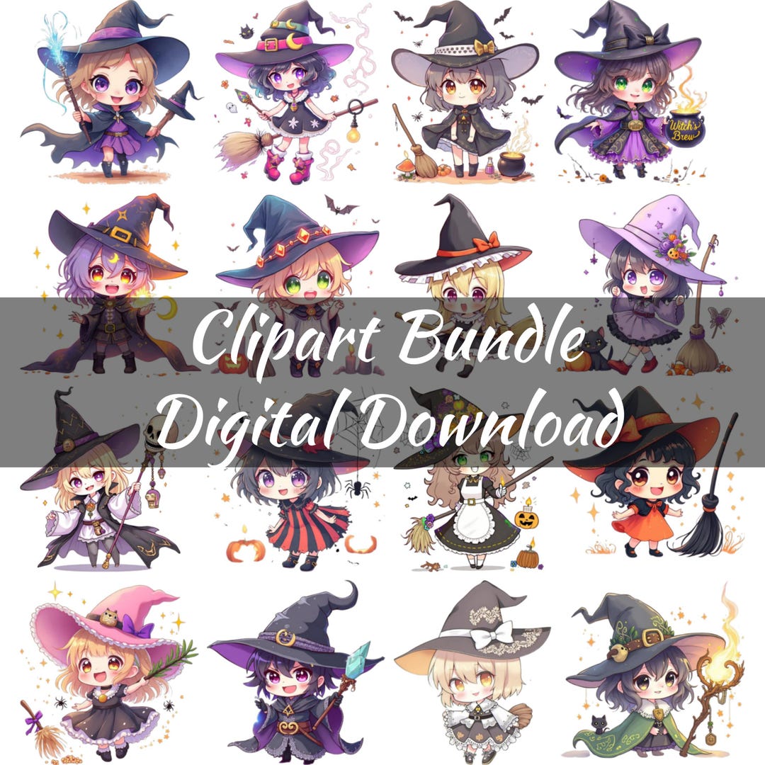 Chibi Witch Clipart Set - Instant Download Sublimation Design for ...