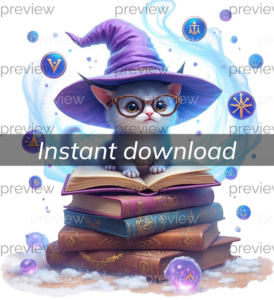 Book Lover Kitten Wizard Clipart - Adorable Blue Fur Cat With Wizard ...