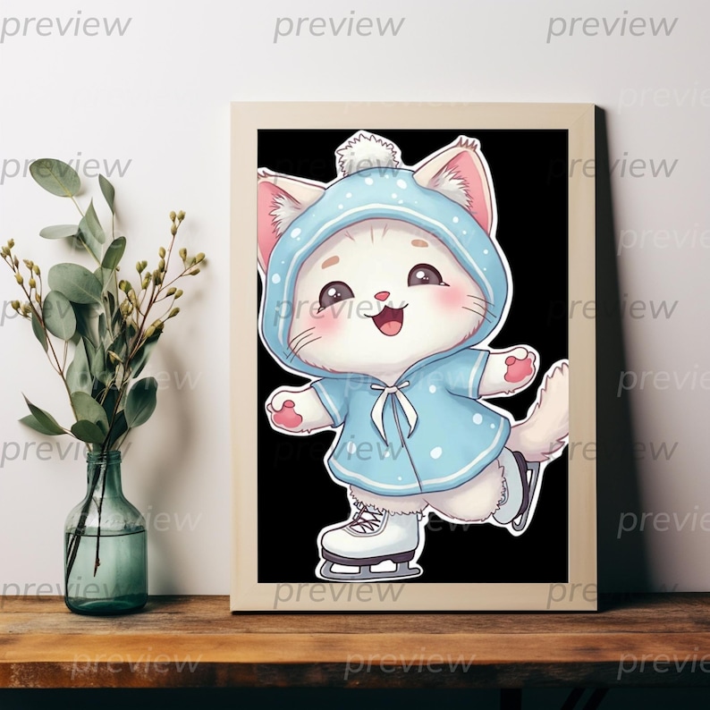 Adorable Ice Skating Cat Clipart for Instant Download - Cute ...