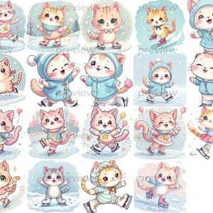 Adorable Ice Skating Cat Clipart for Instant Download - Cute Sublimation Design for Winter ...