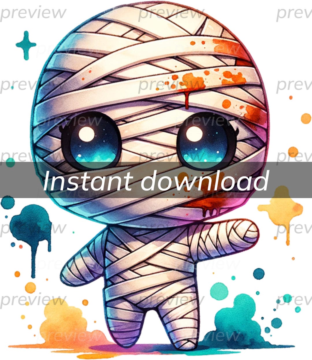 Cute Cartoon Mummy Digital Art Printable - Instant Download Halloween ...