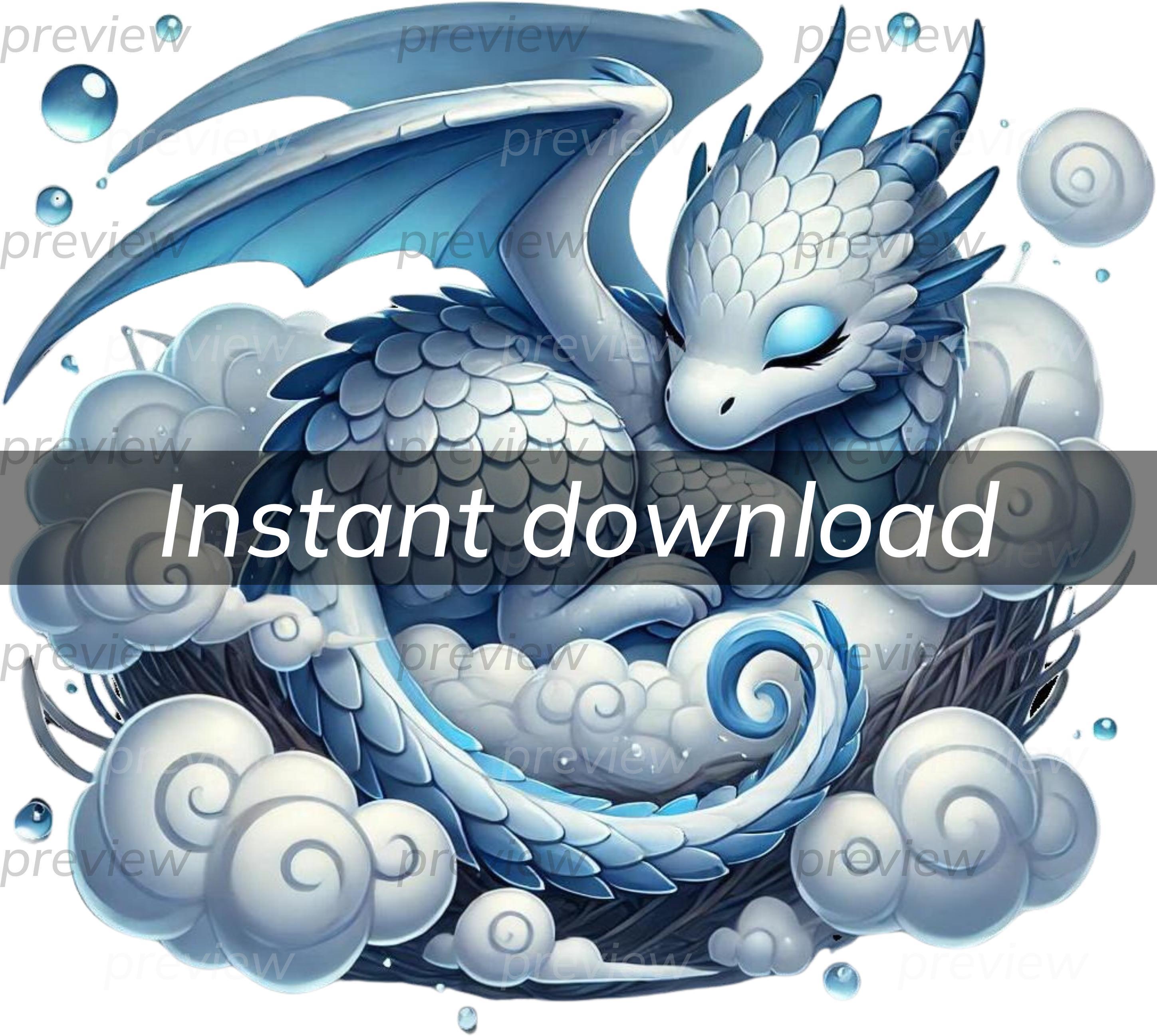 Blue Dragon Sleeping on Clouds Digital Clipart - Instant Download ...