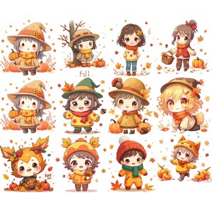 Charming Chibi Fall Clipart Set for Instant Download - Cute Sublimation ...