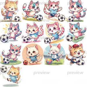 Cute Soccer Cat Clipart for Instant Download - Fun Futbol Design for ...