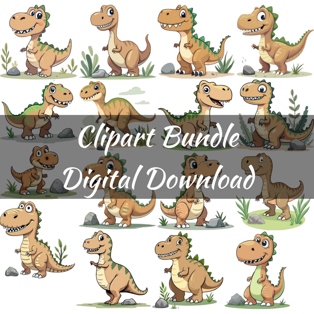 Cute Dinosaur Clipart Instant Download for Sublimation Design - Fun ...