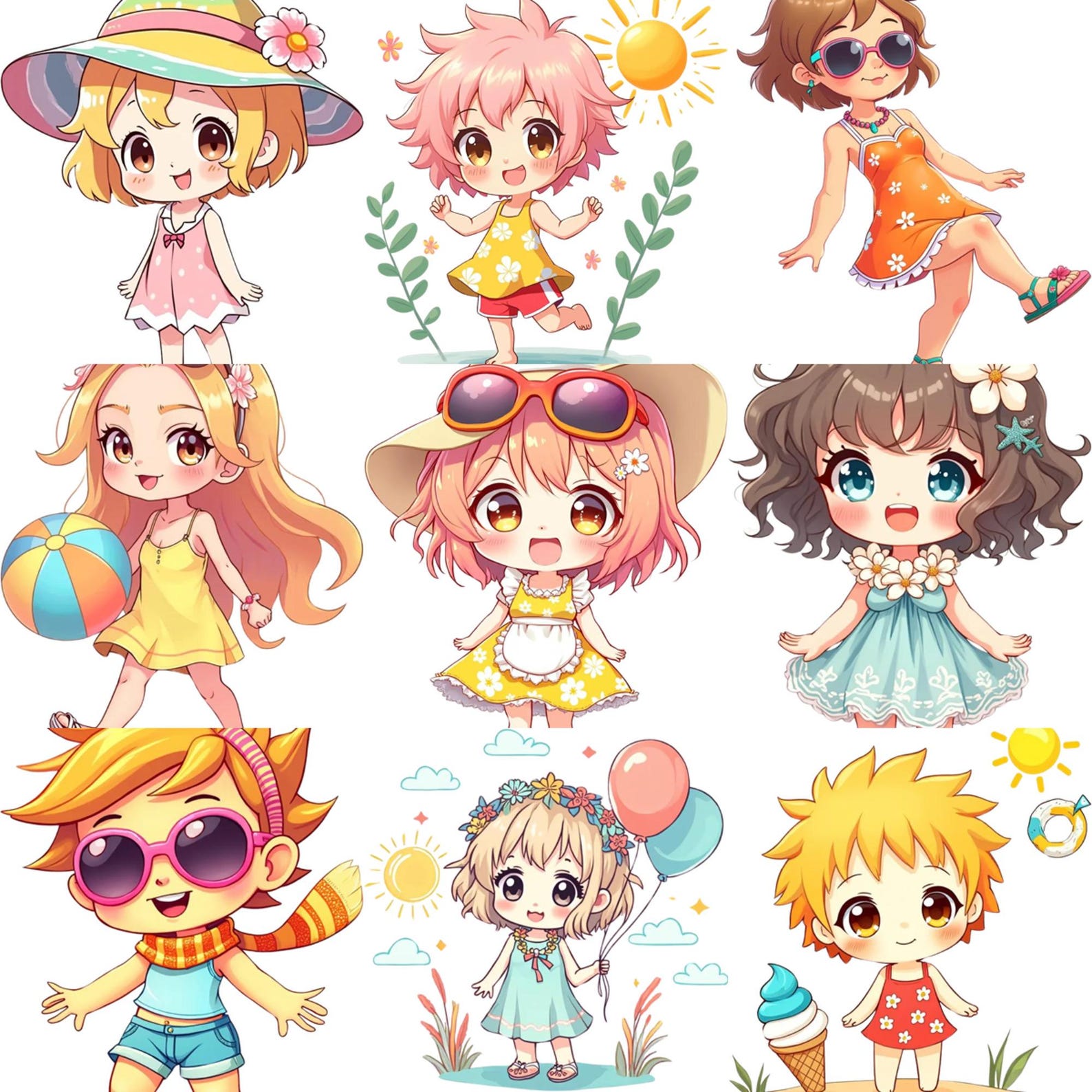 Cute Summer Clipart Set for Instant Download - Sublimation Design for ...