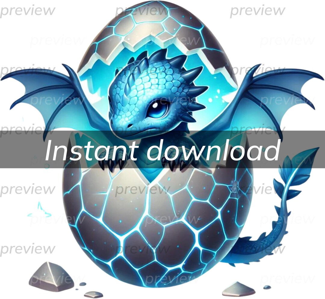 Cute Blue Dragon Hatchling Digital Art Printable - Instant Download for Kids Room Decor, Nursery ...