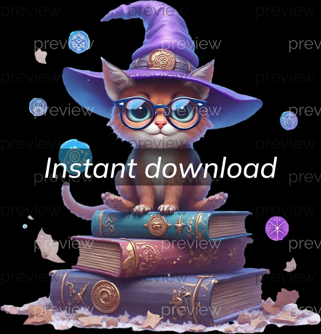 Cartoon Cat Wizard Clipart: Magical Books PNG (digital Download) - Etsy