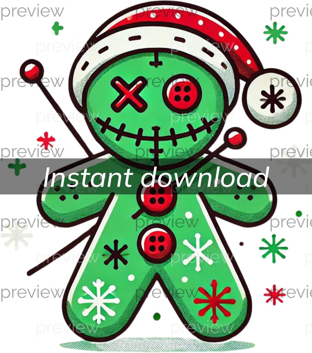 Christmas Voodoo Doll Clipart - Festive Green Design With Santa Hat and ...