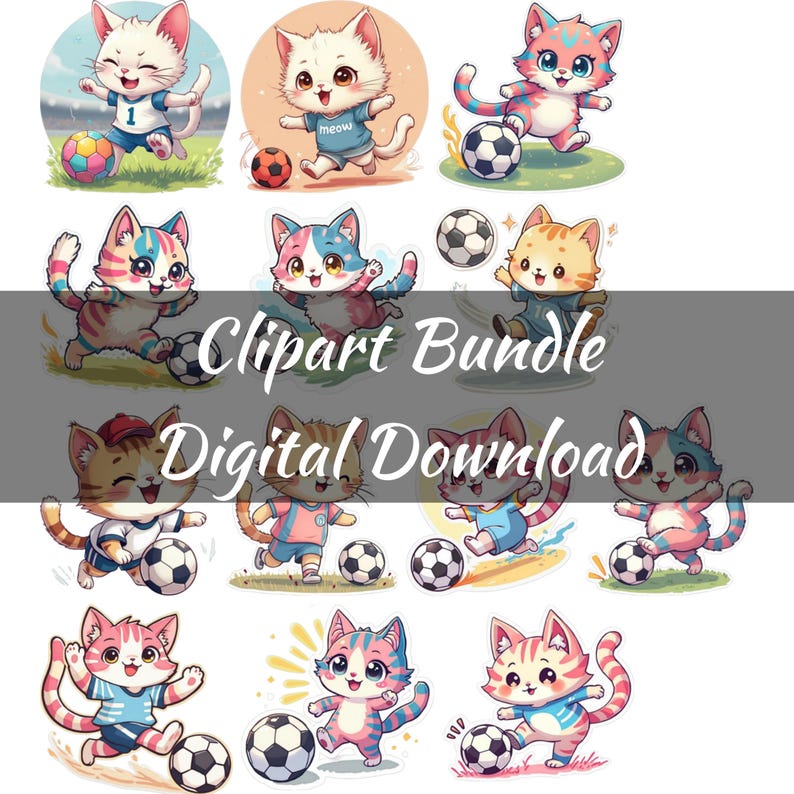 Cute Soccer Cat Clipart for Instant Download - Fun Futbol Design for ...