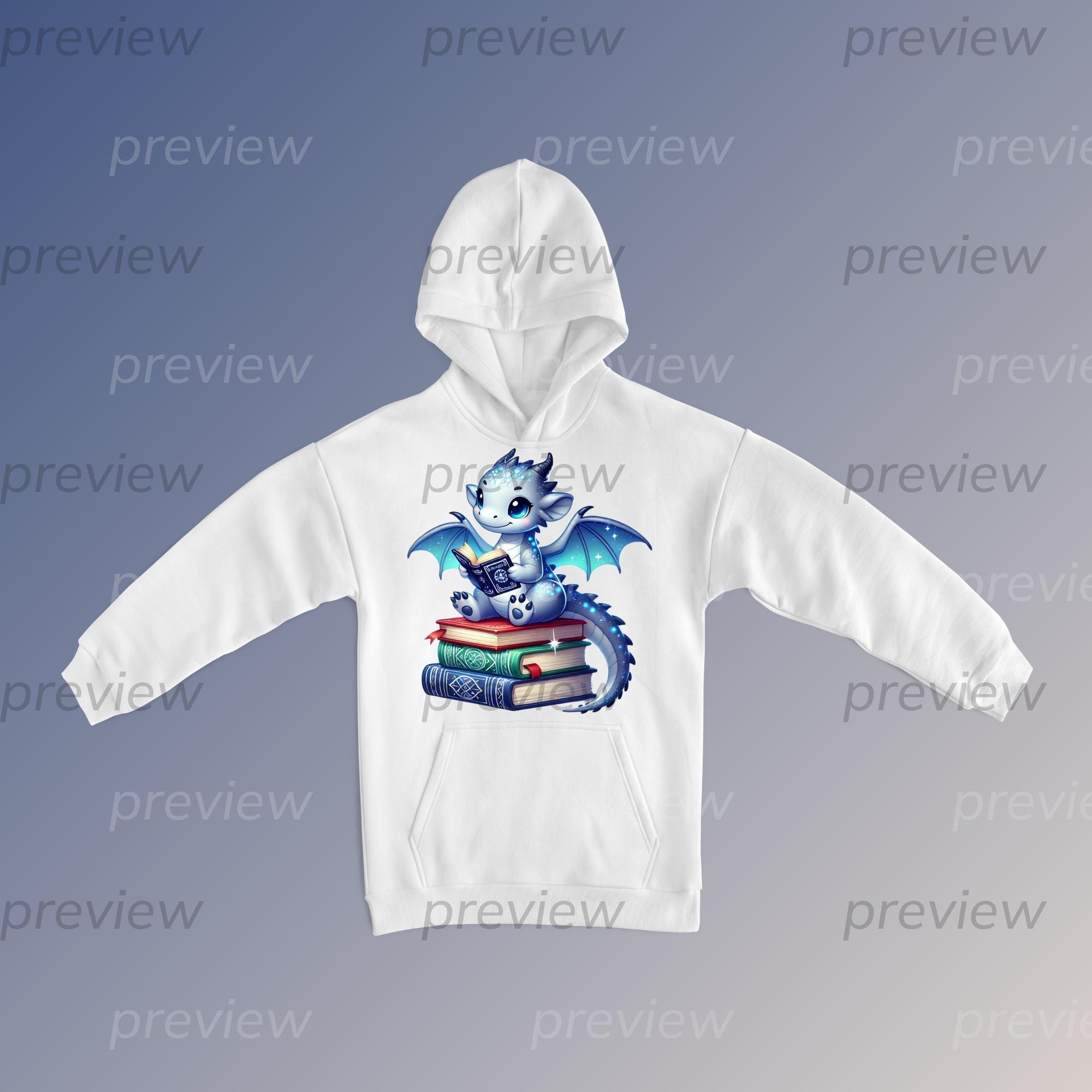 Adorable Blue Dragon Reading Books Digital Art Printable Instant ...