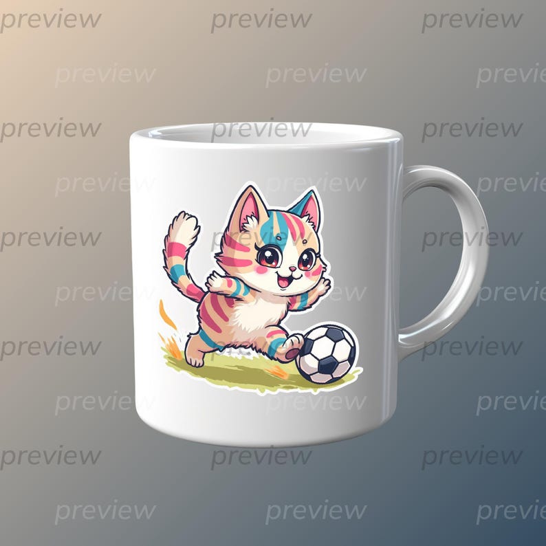 Cute Soccer Cat Clipart for Instant Download - Fun Futbol Design for ...