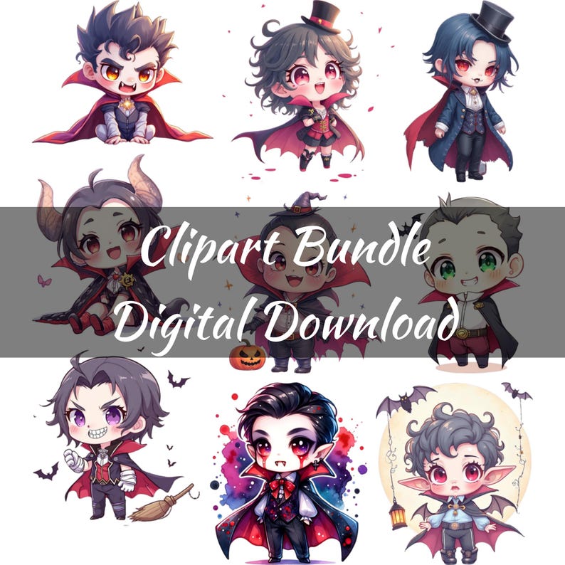 Chibi Vampire Clipart Instant Download Sublimation Design Cute ...