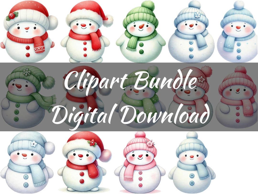 Adorable Cartoon Snowman Clipart for Winter Celebrations - Instant ...