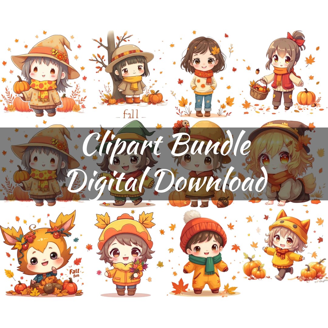Charming Chibi Fall Clipart Set for Instant Download - Cute Sublimation ...